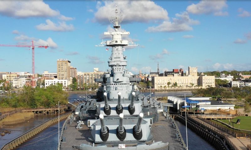 USS NC Battleship in Wilmington NC 4K Drone Footage - Impact Media ...